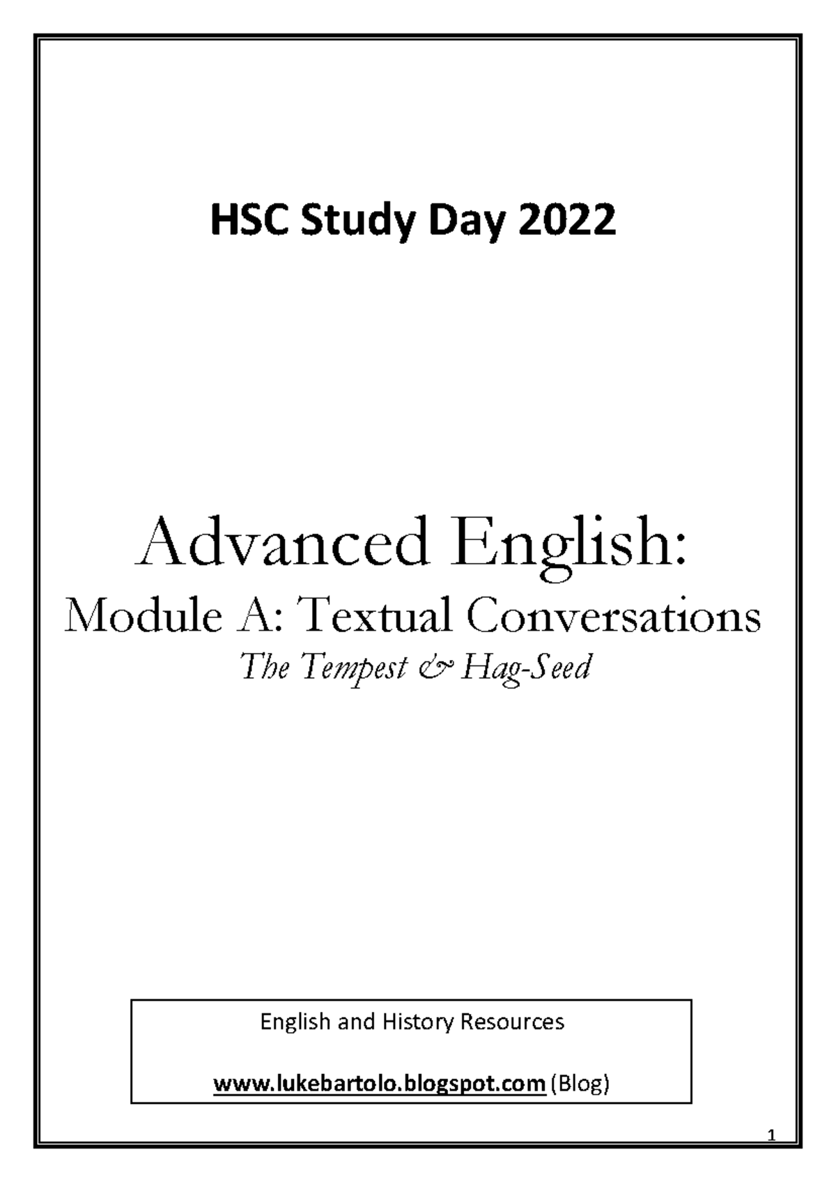 Seminar - Tempest and Hag-Seed - HSC Study Day 2022 Advanced English ...