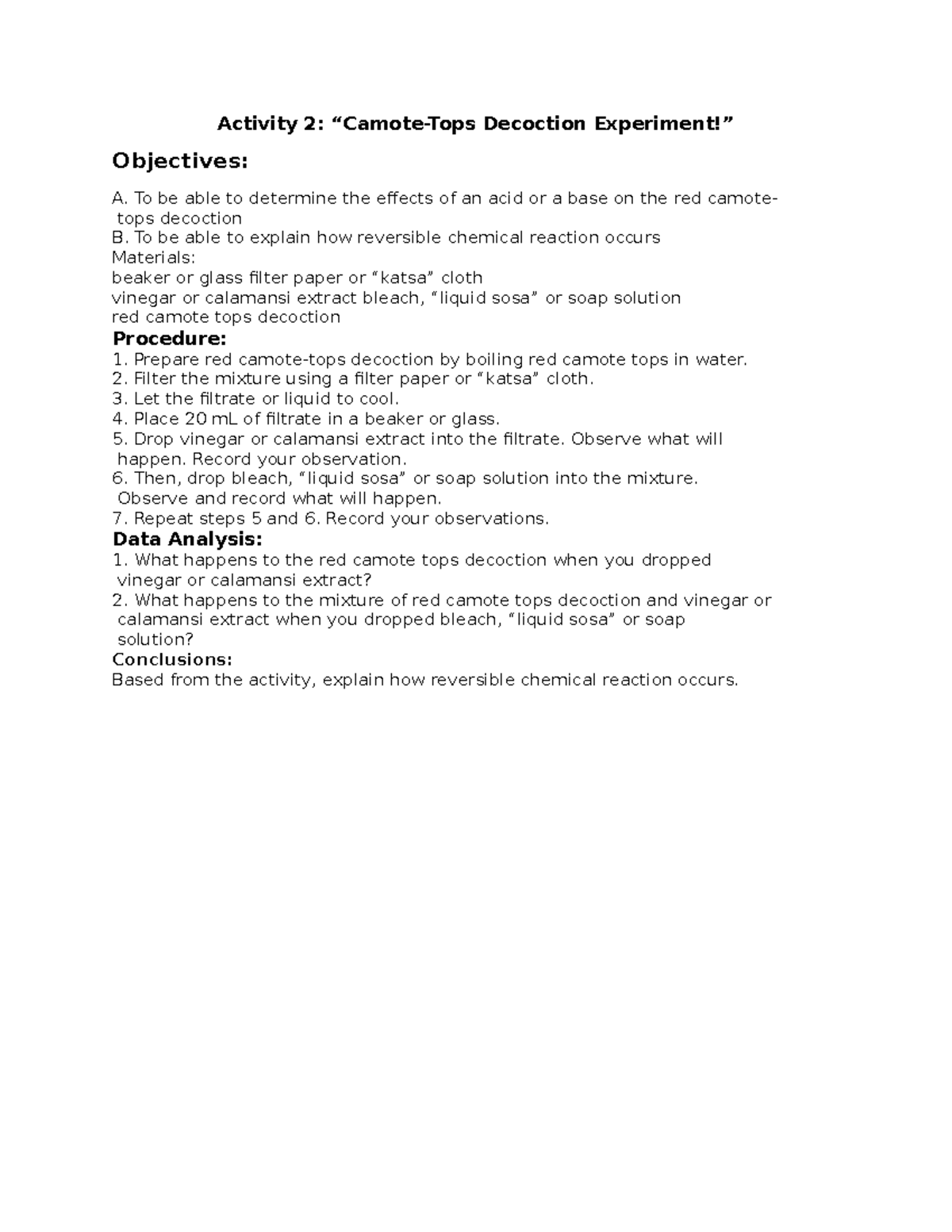 Q4- Activity-1SHS - This can help you to help me - Activity 2: “Camote ...