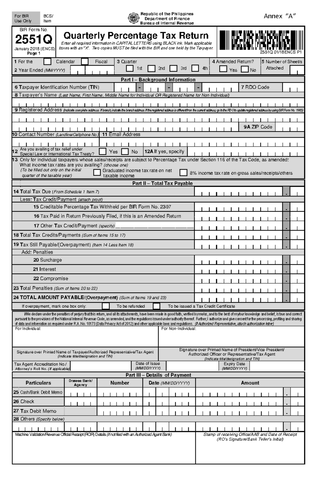BIR FORM 2551Q - Is a bir form, you can use this to practice in filling up all the necessary ...