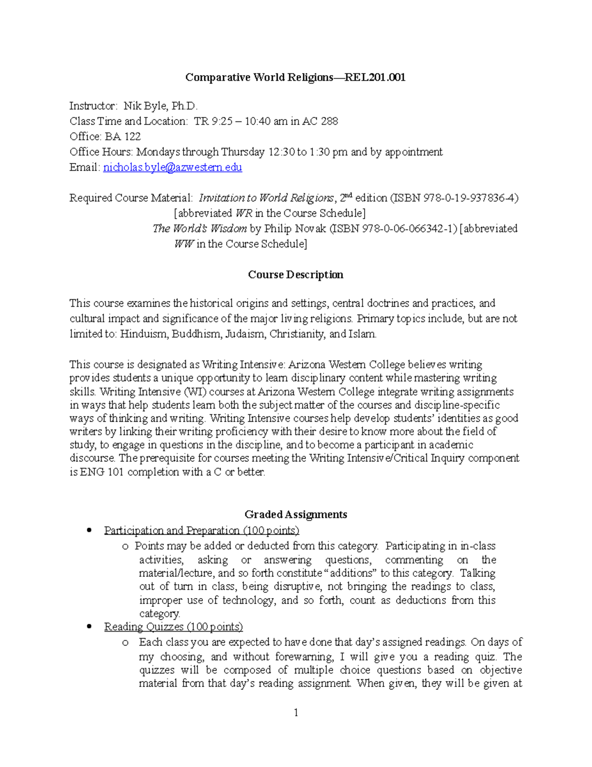 World Religions Syllabus - Comparative World Religions—REL201 ...