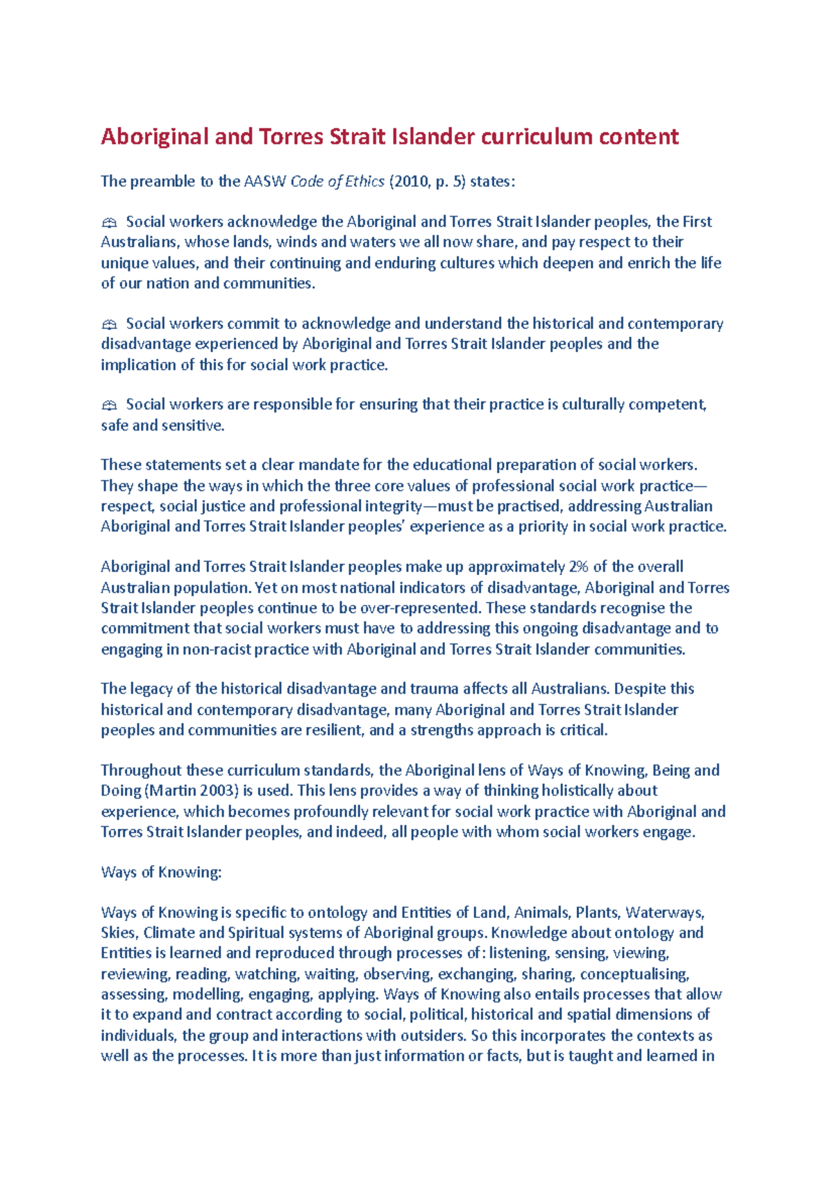 AASW First Nations Whats Important for SWrkrs - Aboriginal and Torres ...