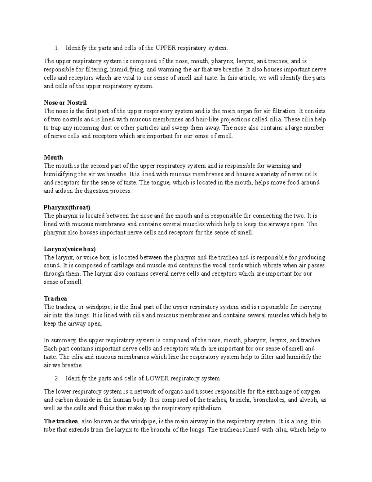 LAB- Reports - lab report - Identify the parts and cells of the UPPER ...