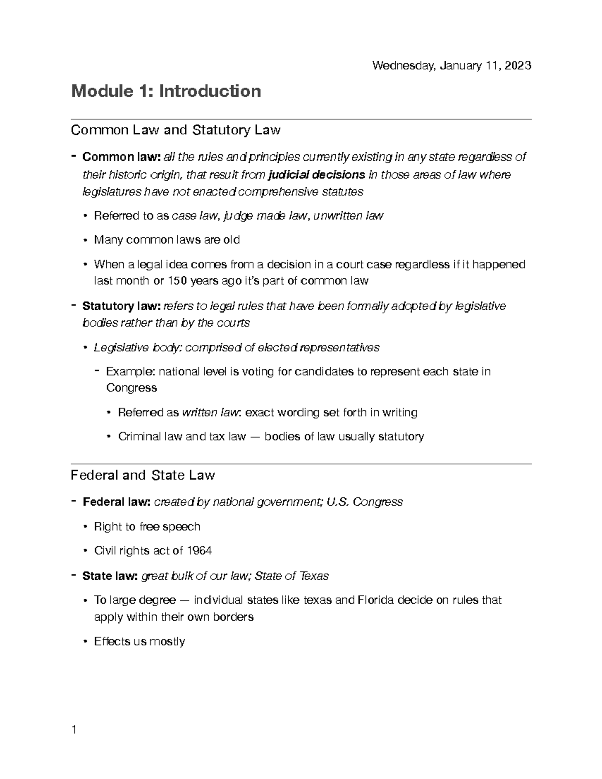 Module 1-3 - Professor Quintanilla - Module 1: Introduction Common Law ...