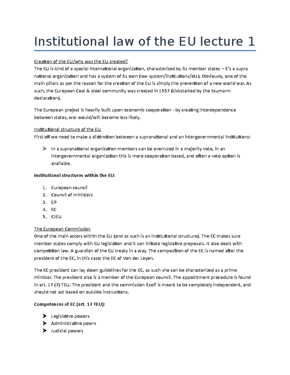 Institutional law of the EU ALL lectures - Institutional law of the EU ...