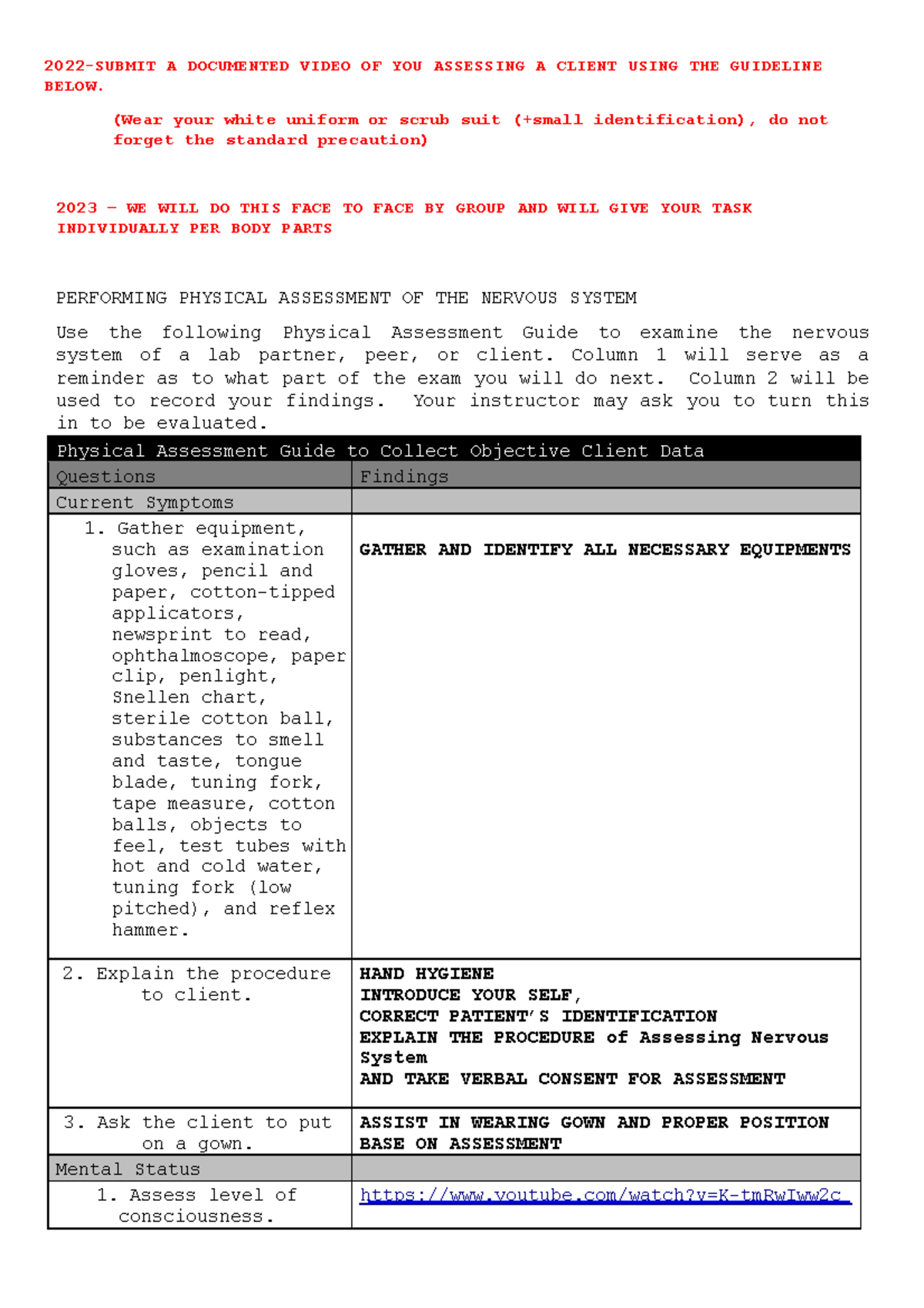WEEK 16 Retdem Neurological Assessment - 2022-SUBMIT A DOCUMENTED VIDEO ...