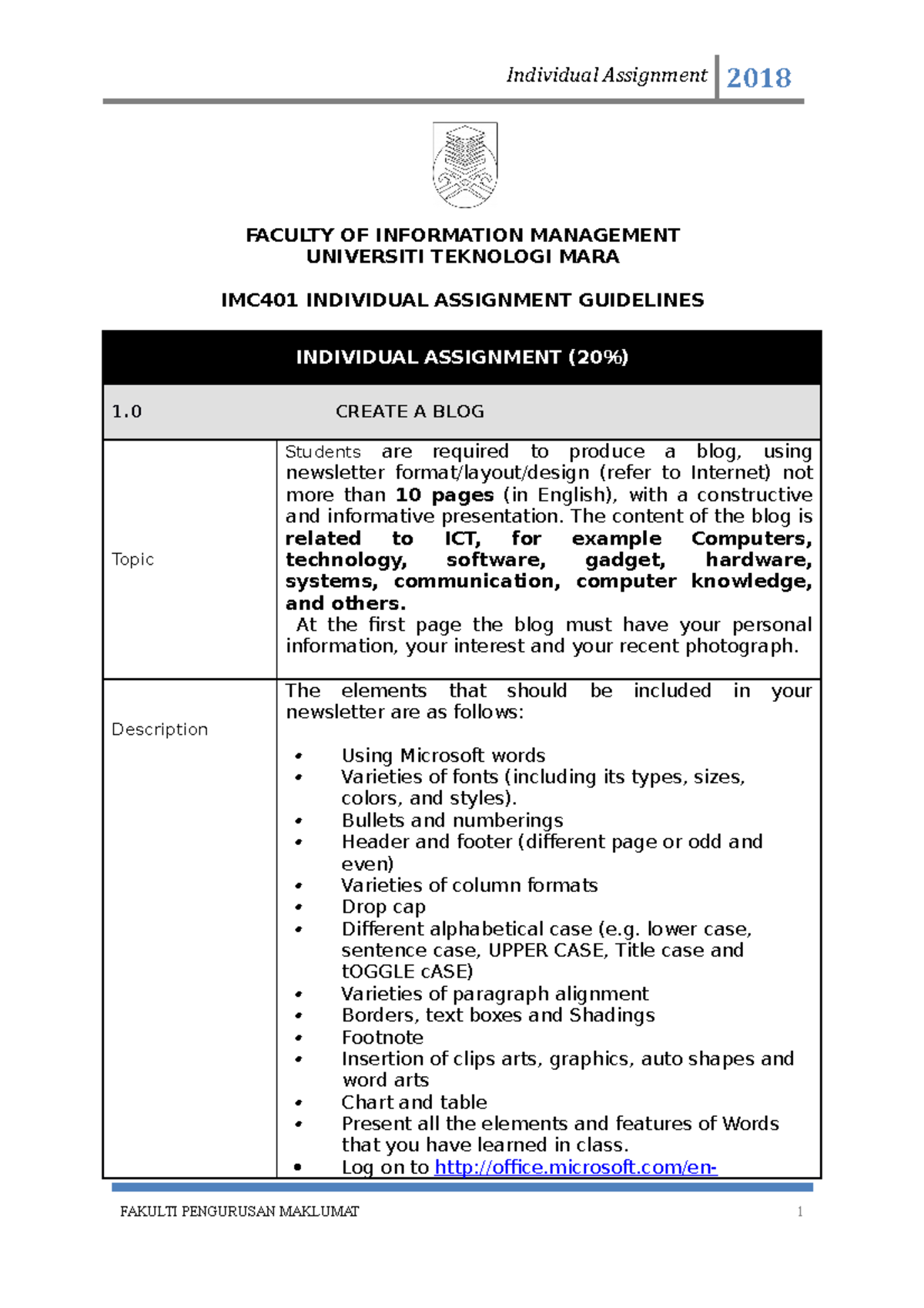 Imc401 Individual Assignment Guidelines - Individual Assignment 2018 ...