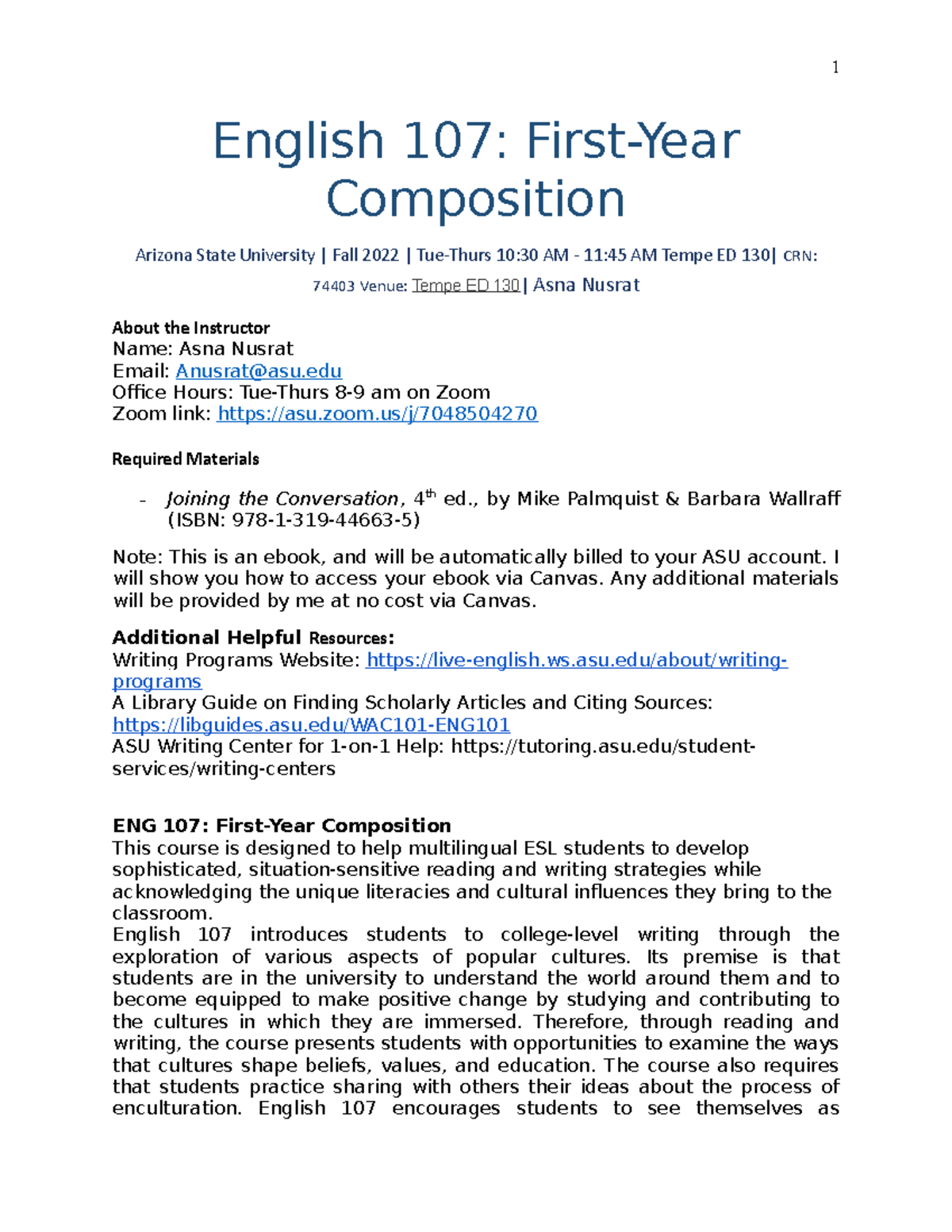 ENG 107 Syllabus - English 107: First-Year Composition Arizona State ...