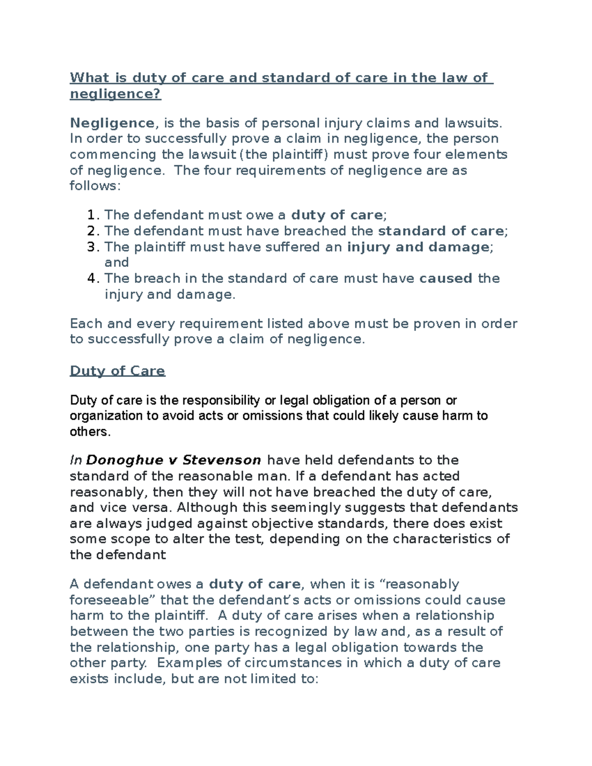 Duty and standard of care - What is duty of care and standard of care ...
