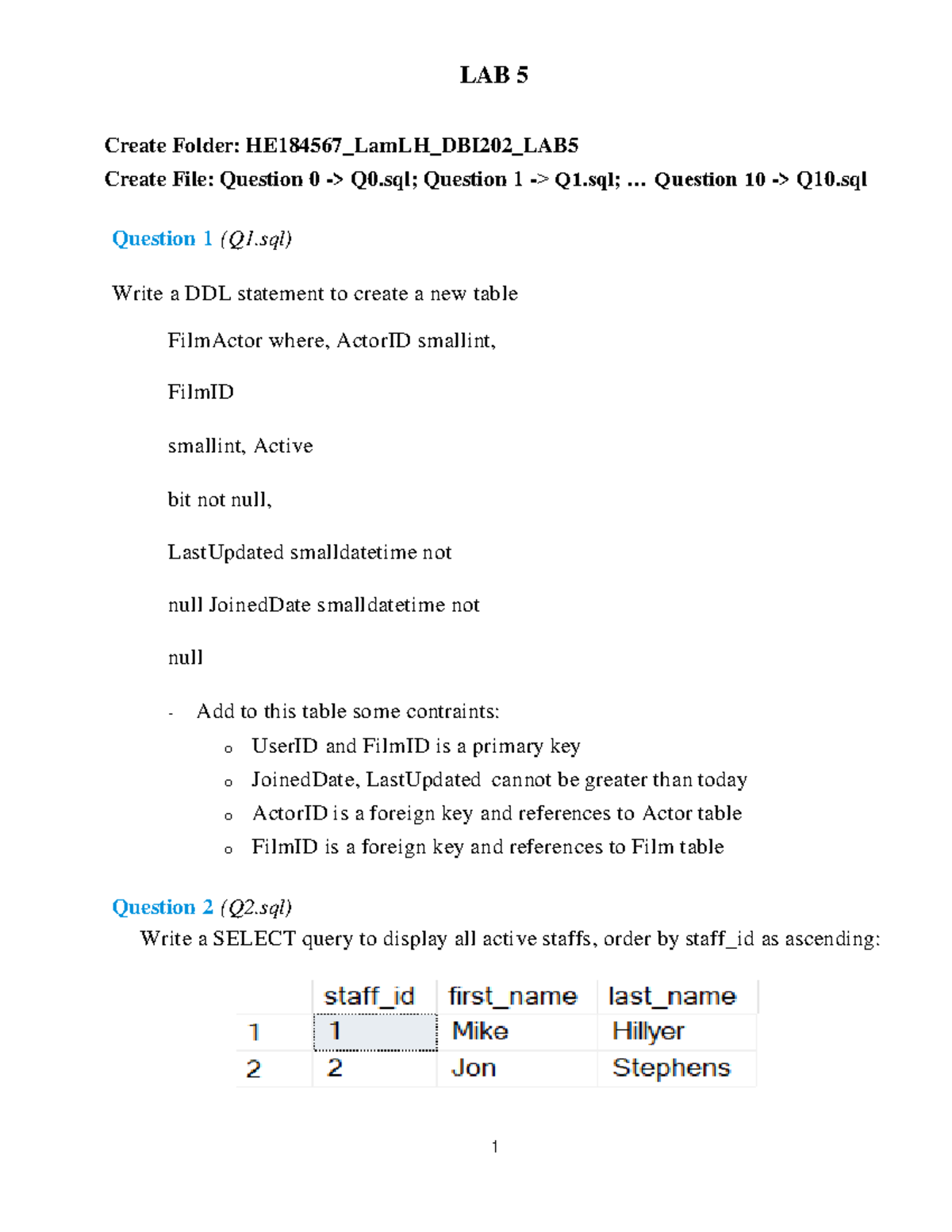 2024 Spring Question Lab 5 - LAB 5 Create Folder: HE184567_LamLH_DBI202 ...