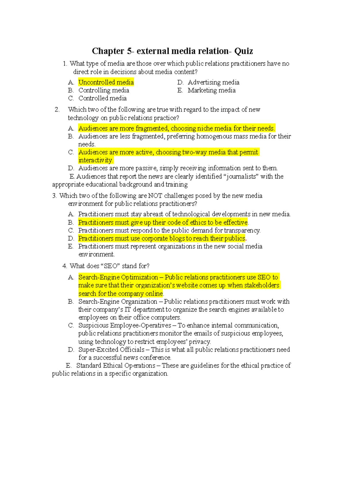 Chapter 5- Quiz-1 - For exercise - Chapter 5- external media relation ...