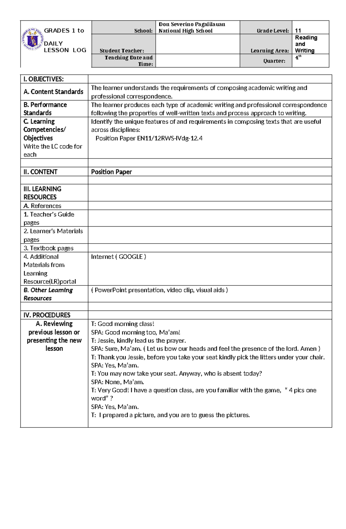 Demo-Position-Paper - A DEMO PRESENTATION OR PPT REGARDING POSITION ...