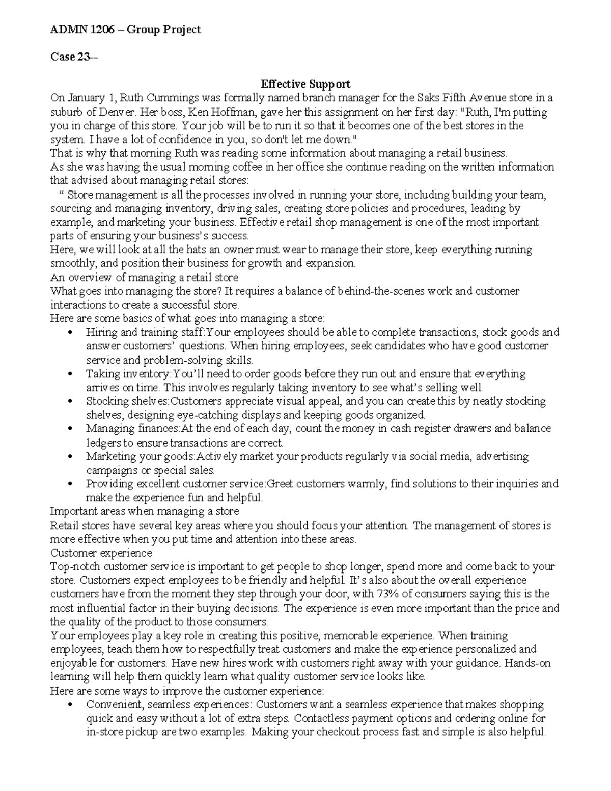 Case 23-Effective Support - ADMN 1206 – Group Project Case 23 ...