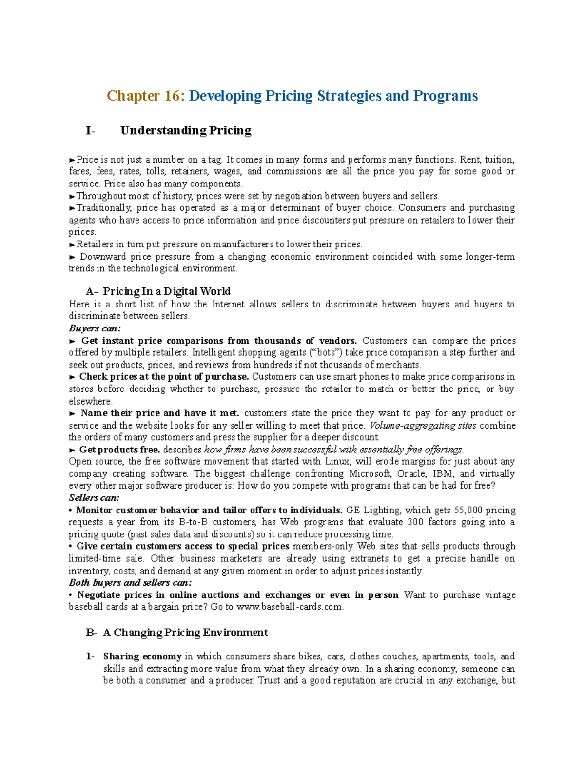 Chapter 16 - Developing Pricing Strategies and Programs - Marketing Management - Chapter 16 ...