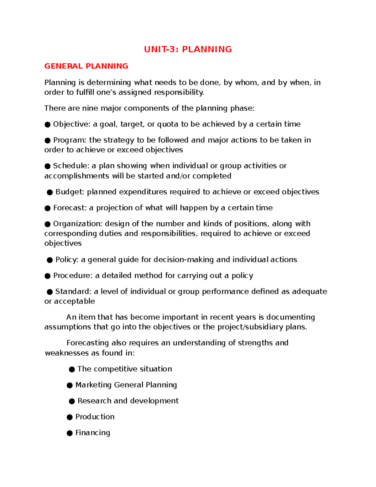 Unit3 - Very important notes - UNIT-3: PLANNING GENERAL PLANNING ...