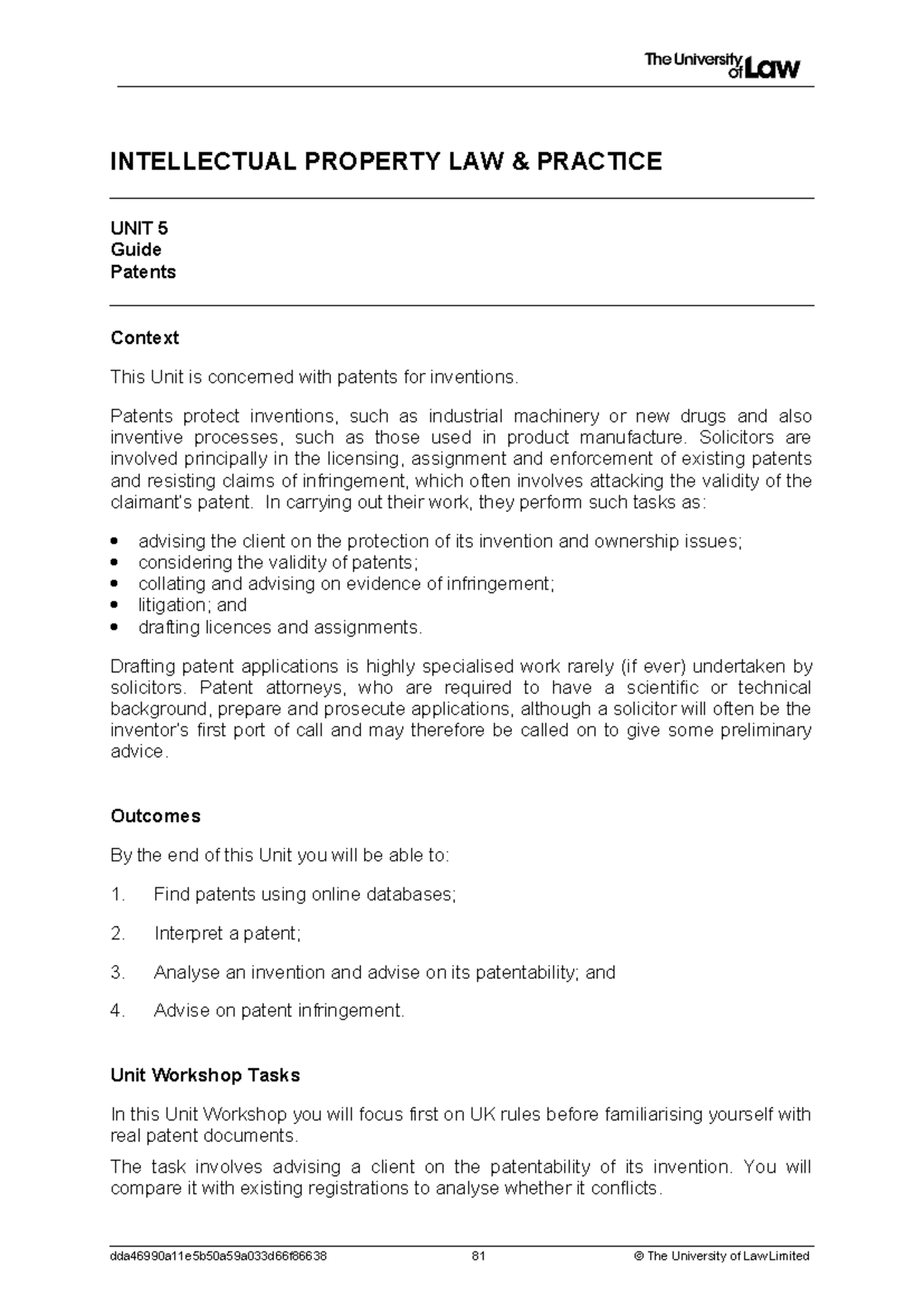 2324 ip ws05 ce01 guide - INTELLECTUAL PROPERTY LAW & PRACTICE UNIT 5 ...