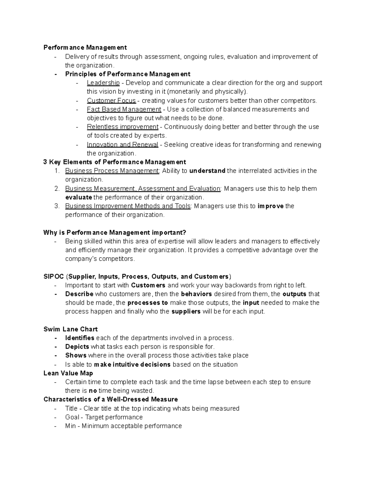 Management Chapter 10 Notes - Performance Management - Delivery of ...