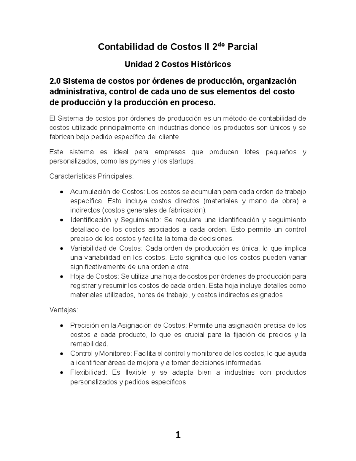 Contabilidad DE Costos II Segundo Parcial Teoria - Contabilidad de Costos II 2 do Parcial Unidad ...