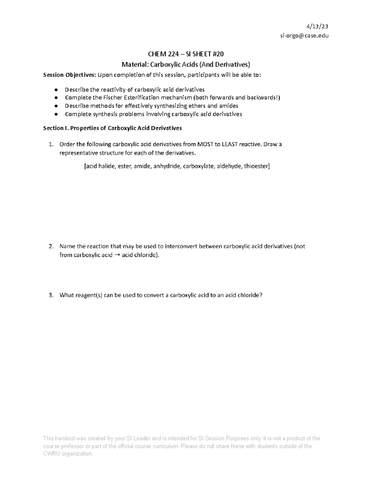 SP23 CHEM 224 Session Sheet #20 - si-orgo@case CHEM 224 – SI SHEET ...
