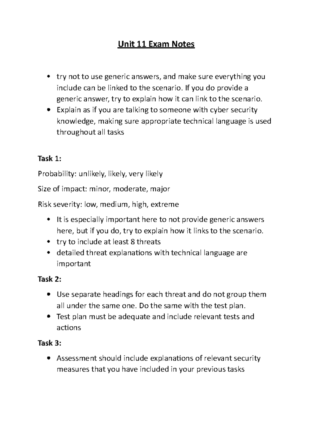Cyber Security Exam Notes - Unit 11 Exam Notes try not to use generic ...