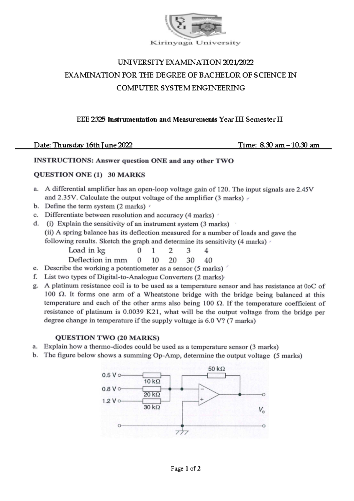 EEE 2325 Instrumentation AND Measurements - computer science - Page 1 ...