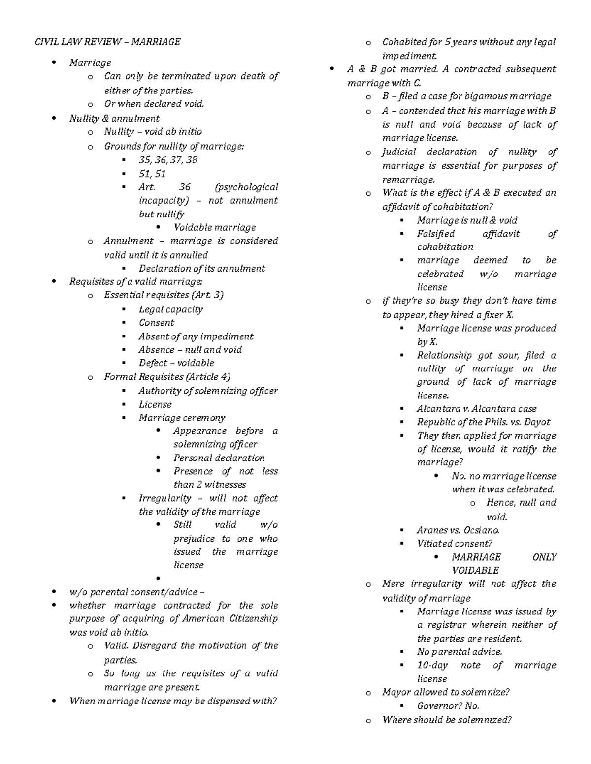 Civil Review - Marriage Lecture - CIVIL LAW REVIEW – MARRIAGE Marriage ...