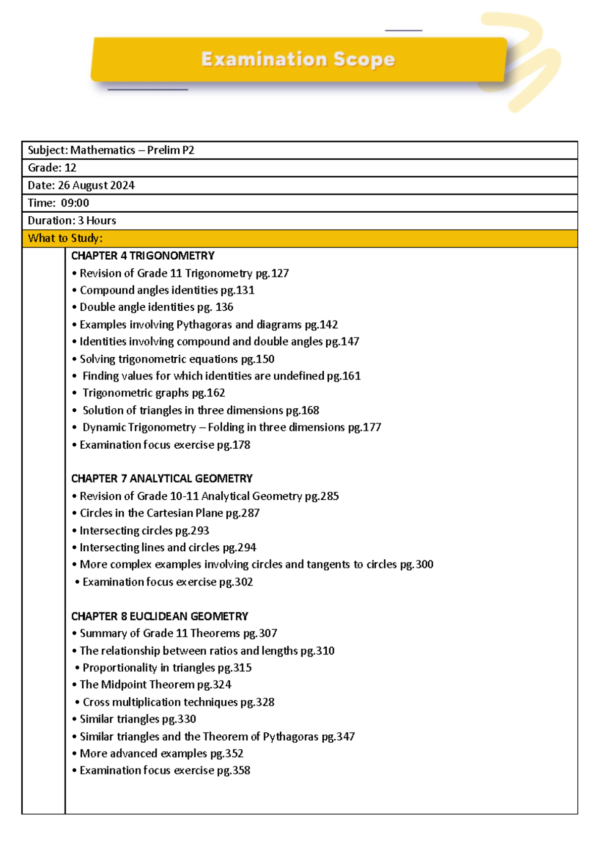 GR 12 Prelim P2 Scope - Time: 09: Duration: 3 Hours What to Study ...