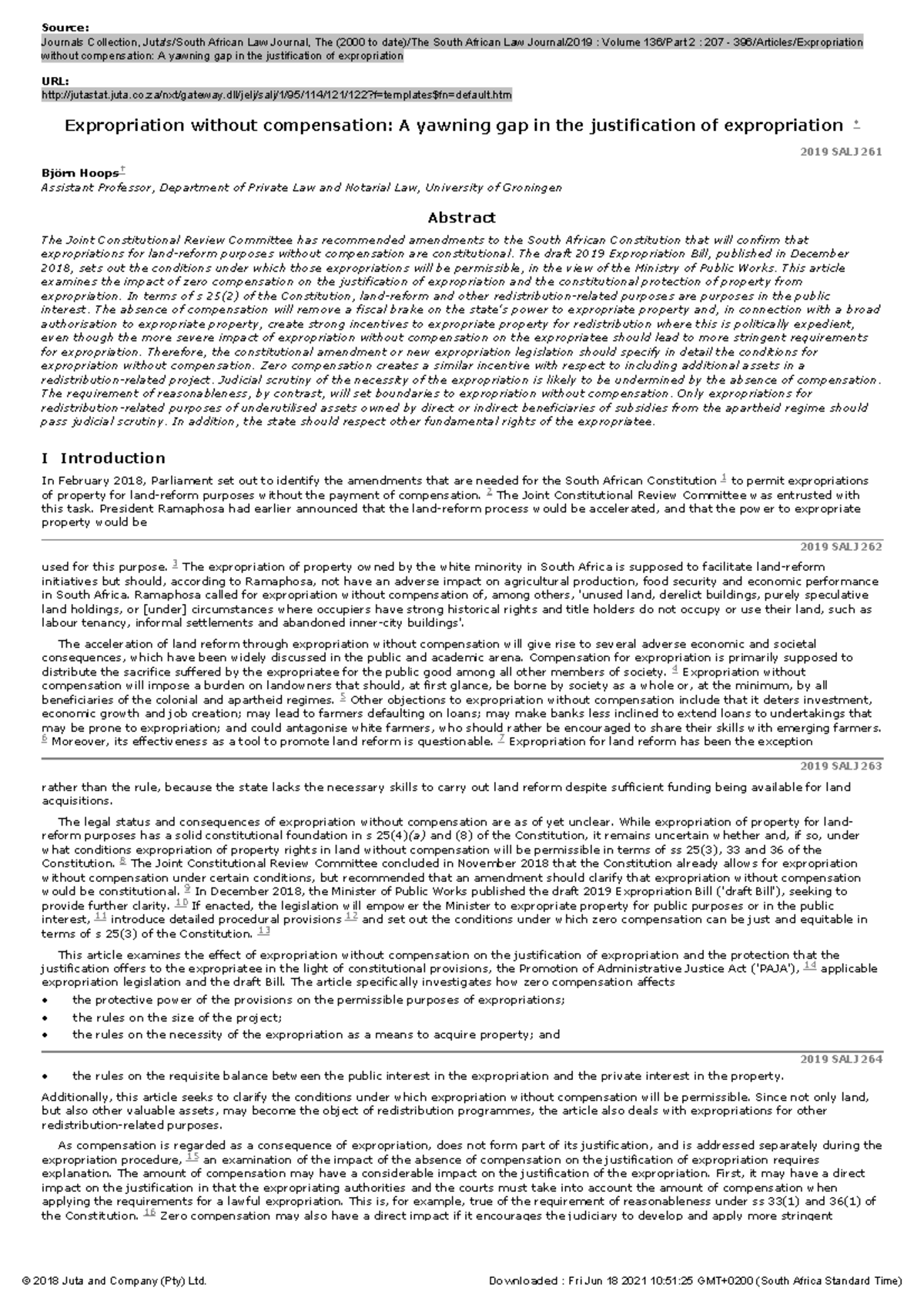 Hoops, Expropriation without compensation - A yawning gap in the ...