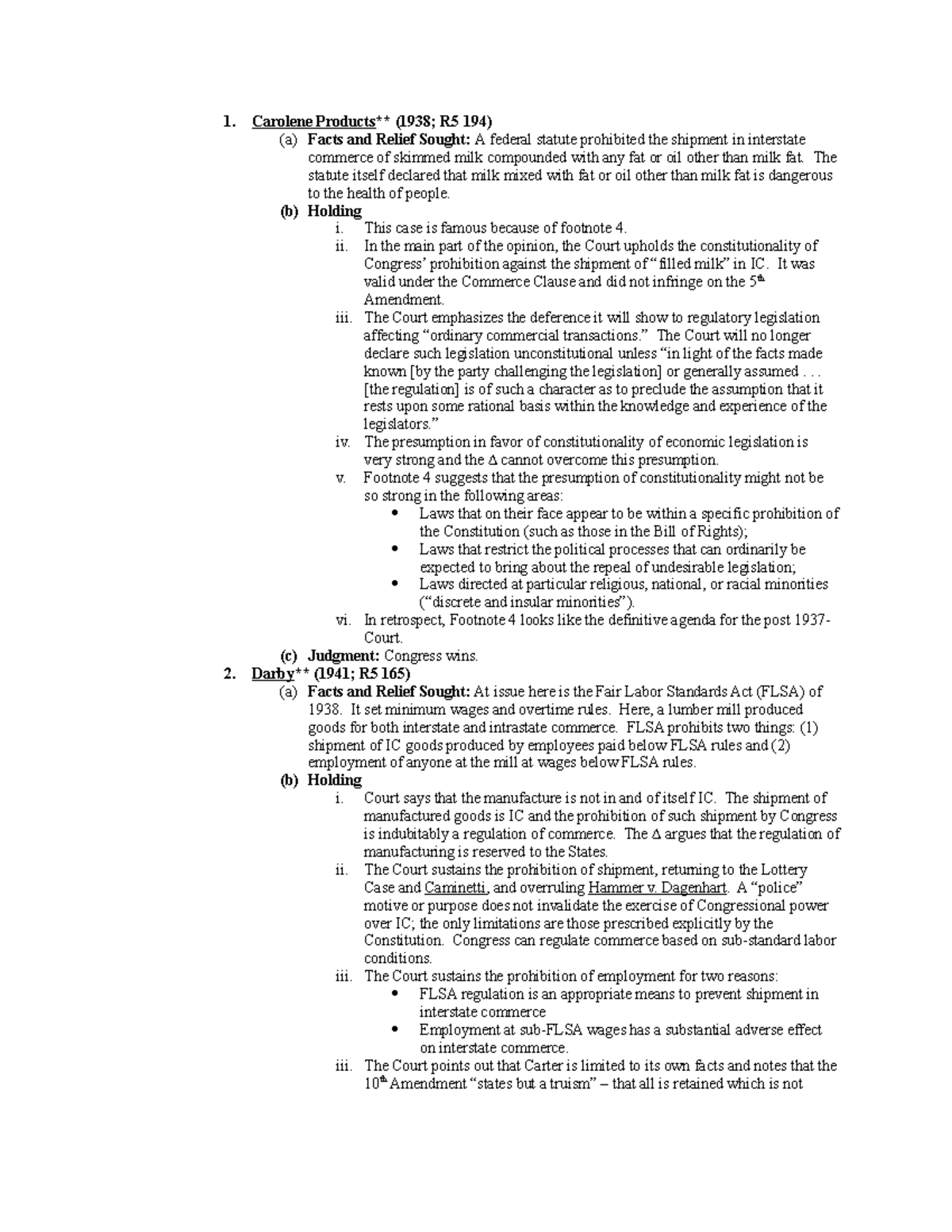 Constitutional Law - Prof. Buchanan 3 - Carolene Products** (1938; R5 ...