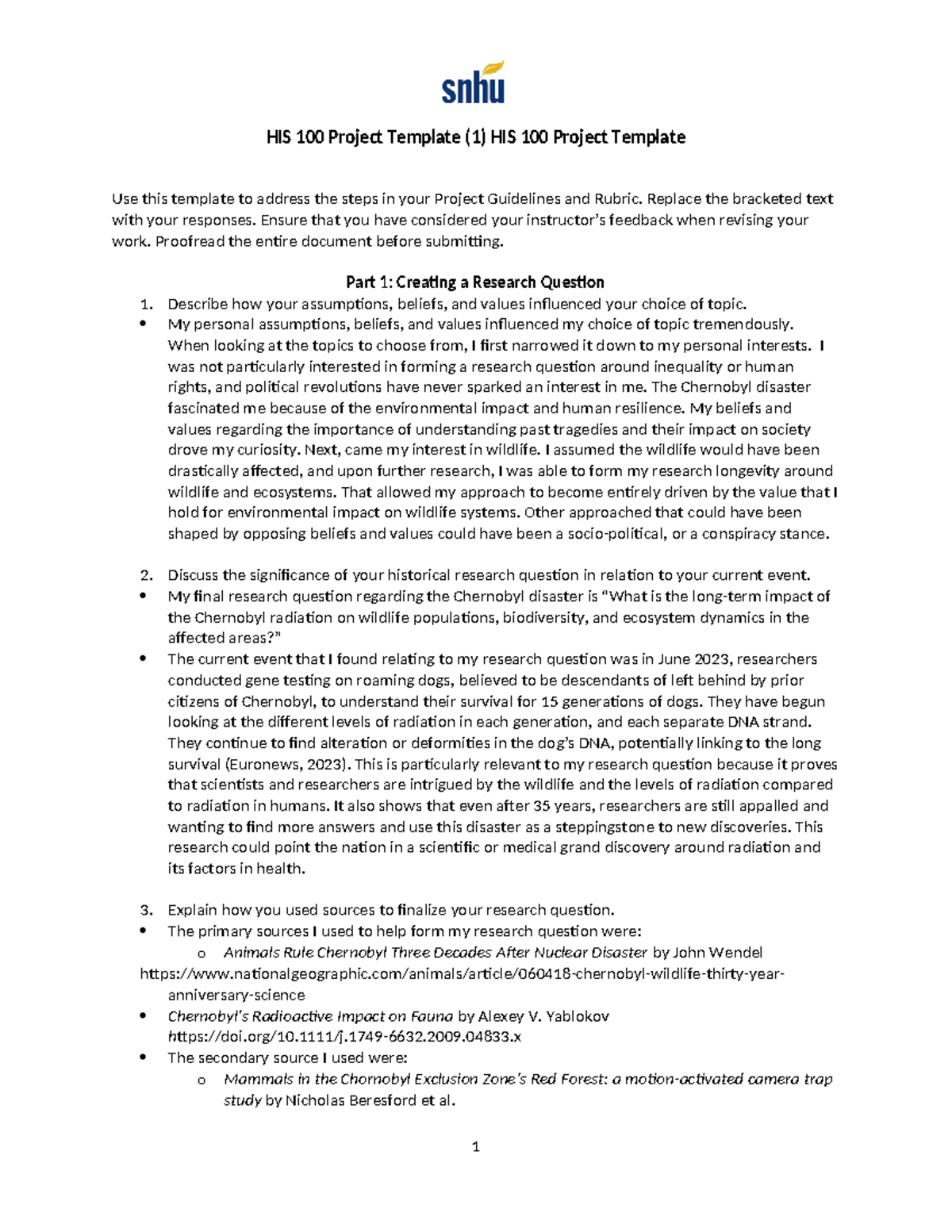 His 100 final - HIS 100 Project Template (1) HIS 100 Project Template ...