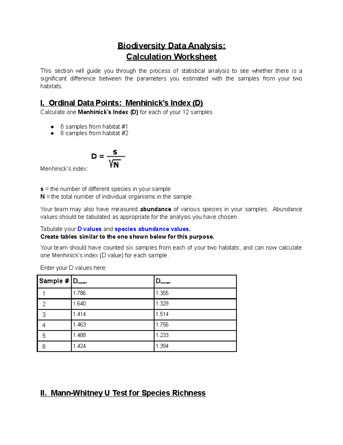Biodiversity Data Analysis - Biodiversity Data Analysis: Calculation ...