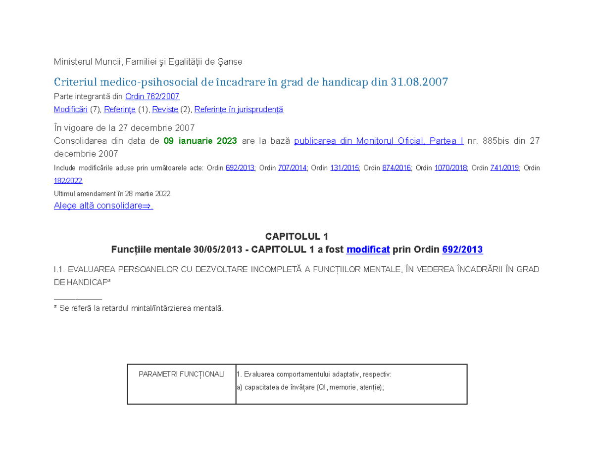 Criteriul medico psihosocial de incadrare in grad de handicap din ...