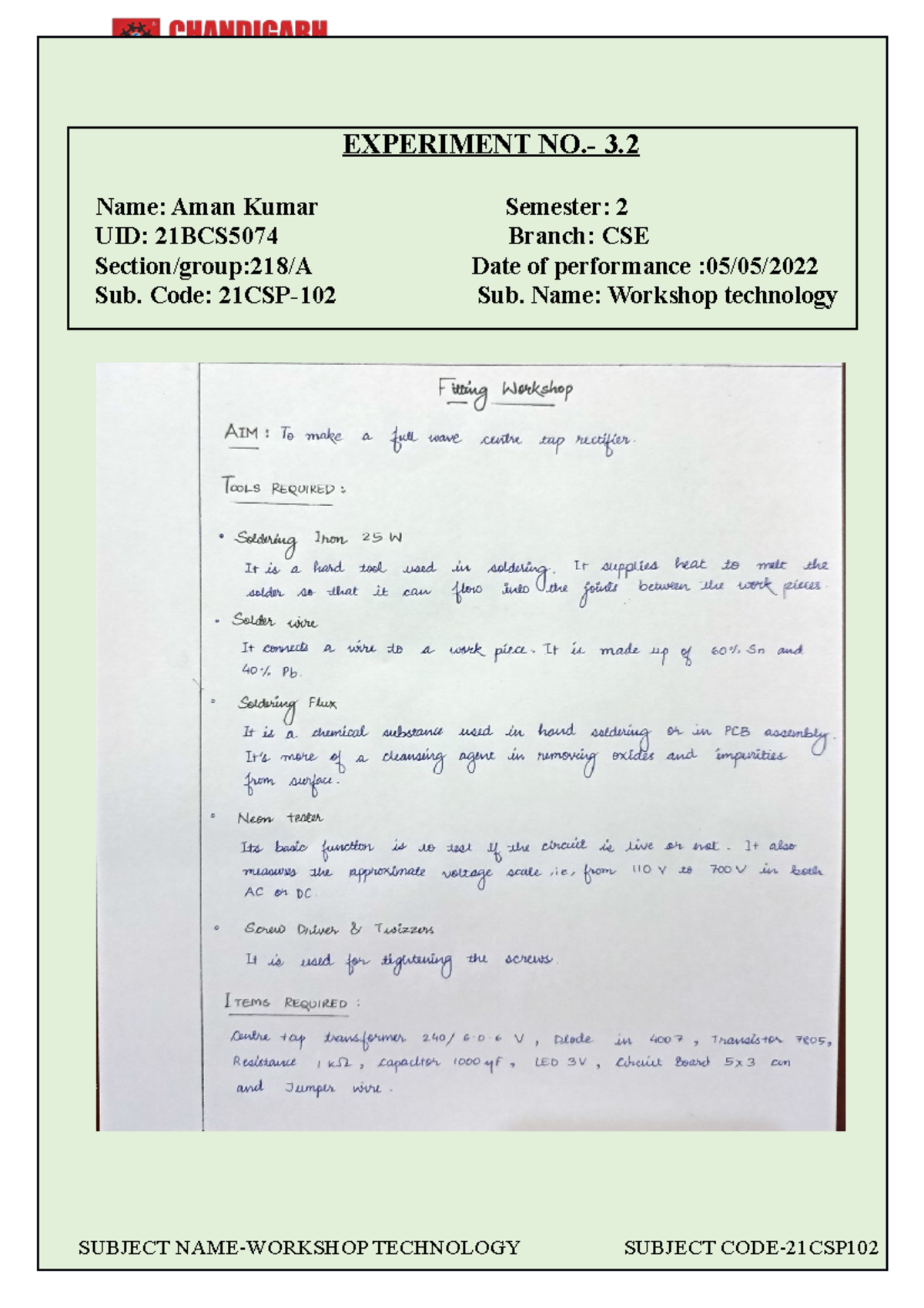 W.T. 5th - kj j jl - EXPERIMENT NO.- 3. Name: Aman Kumar Semester: 2 ...