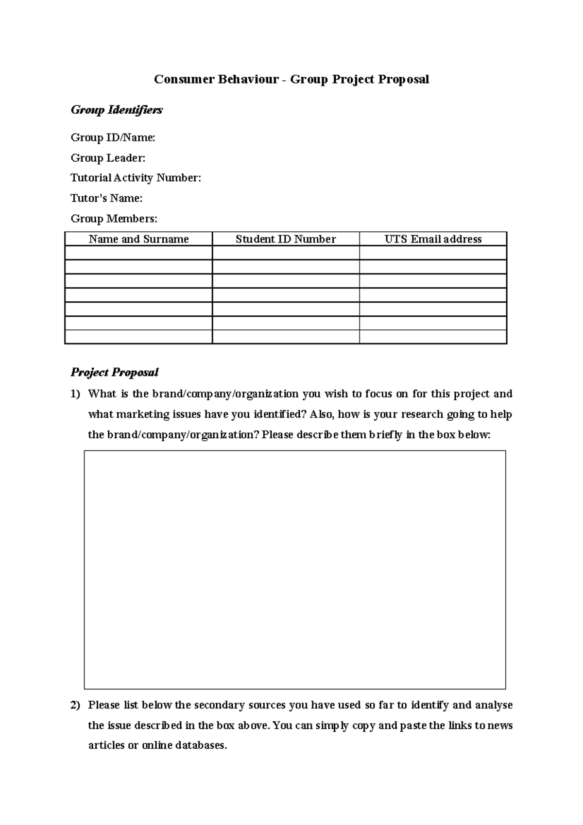 Group Project Proposal - Consumer Behaviour - Consumer Behaviour ...