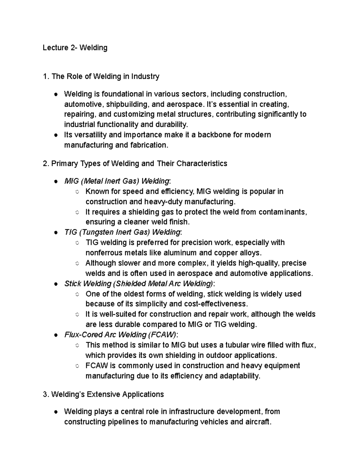 Lecture 2- Welding - Lecture 2- Welding The Role of Welding in Industry ...