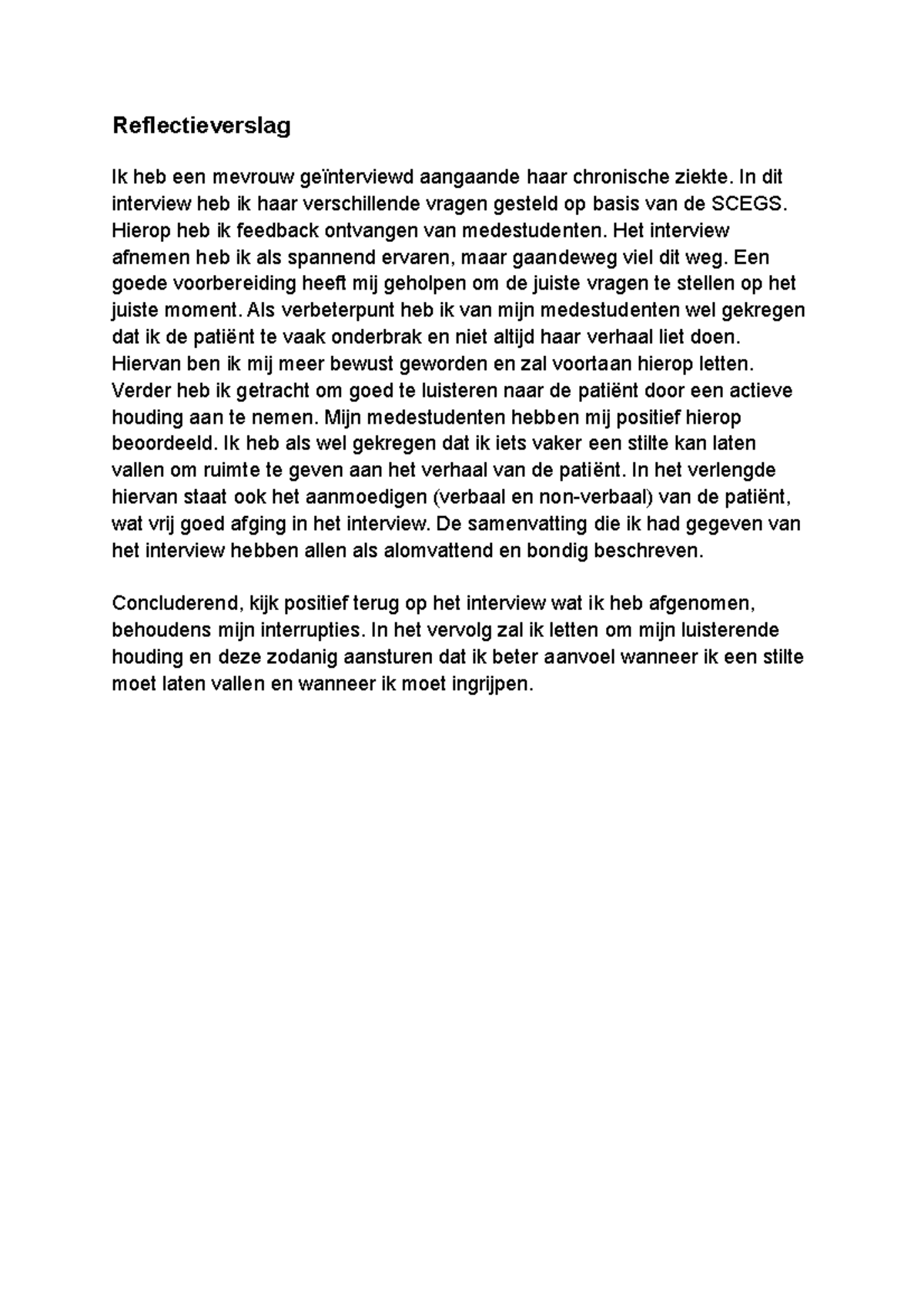 Reflectieverslag LBV - Reflectieverslag Ik heb een mevrouw geïnterviewd ...