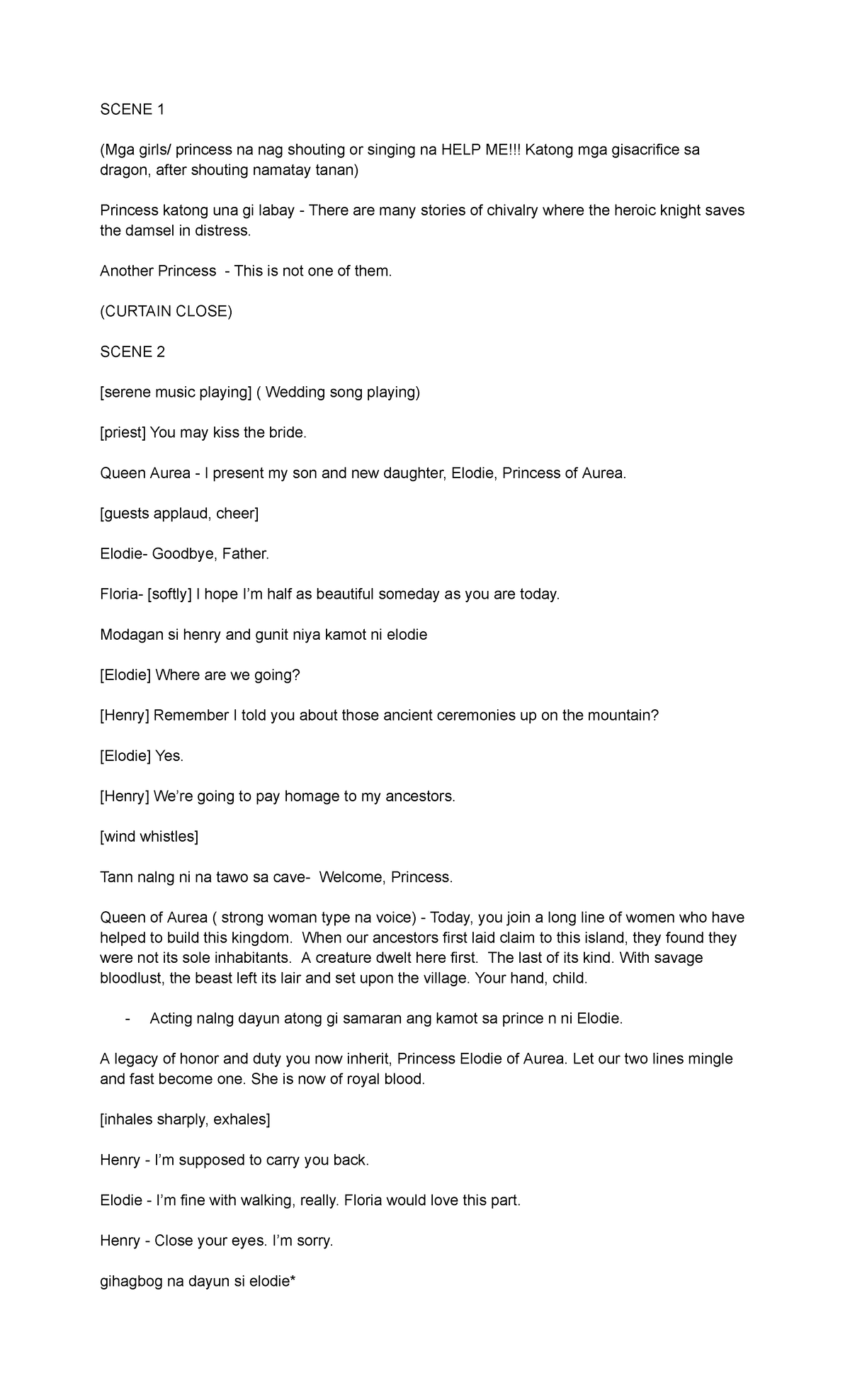 Damsel-script - SCENE 1 (Mga girls/ princess na nag shouting or singing ...