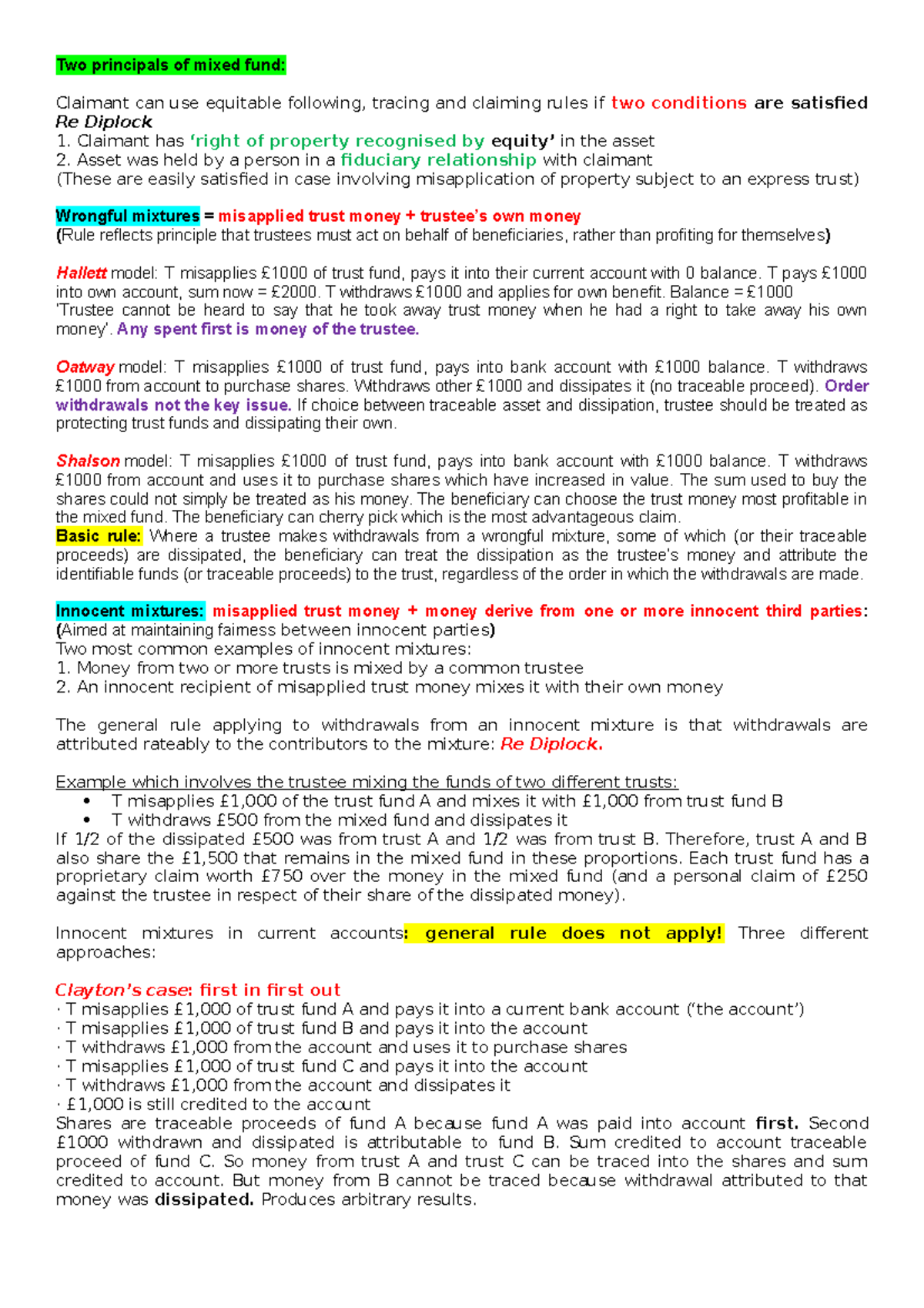 Tracing Revision - Two principals of mixed fund: Claimant can use ...