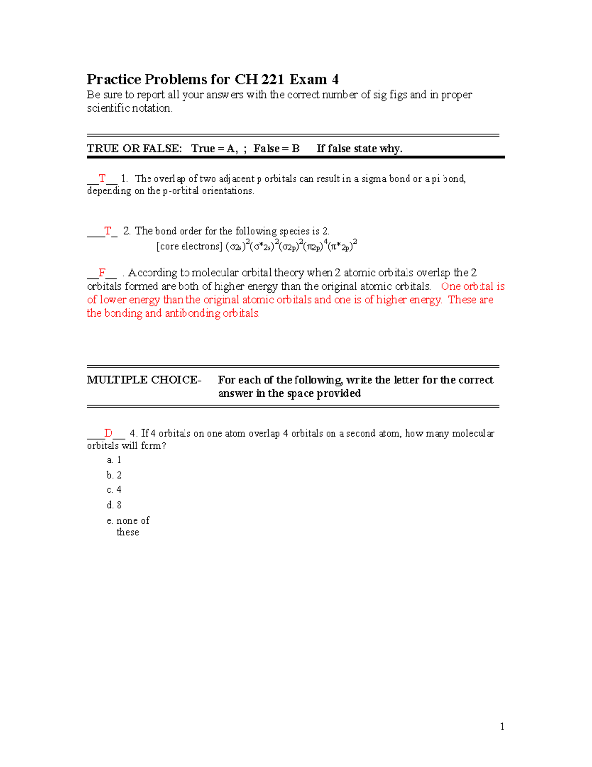 CH221Exam4Part2review-key - Practice Problems for CH 221 Exam 4 Be sure ...