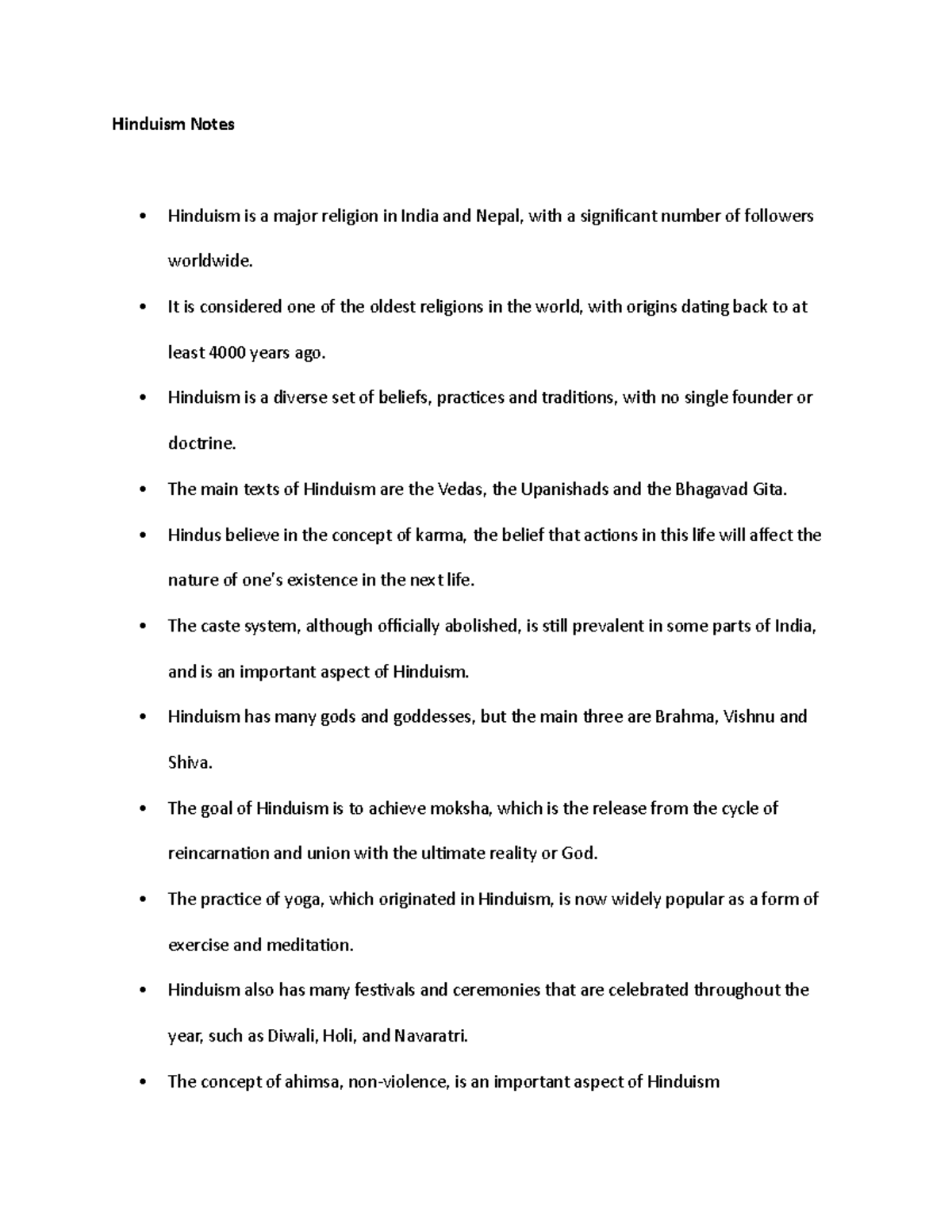 Hinduism Notes - Hinduism Notes Hinduism is a major religion in India ...
