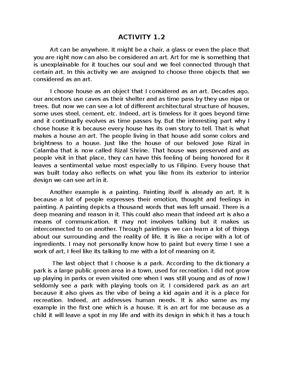 Humanities Activity 1 - All about art. - ACTIVITY 1. Art can be ...