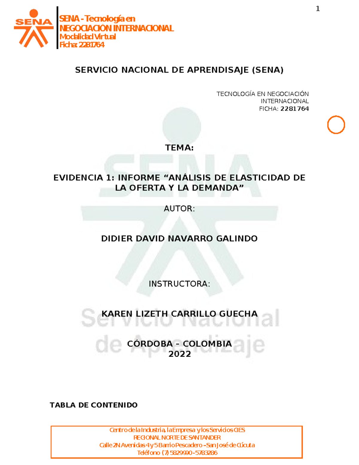 Evidencia 1 Informe Análisis de elasticidad de la oferta y la demanda - Centro delaIndustria ...
