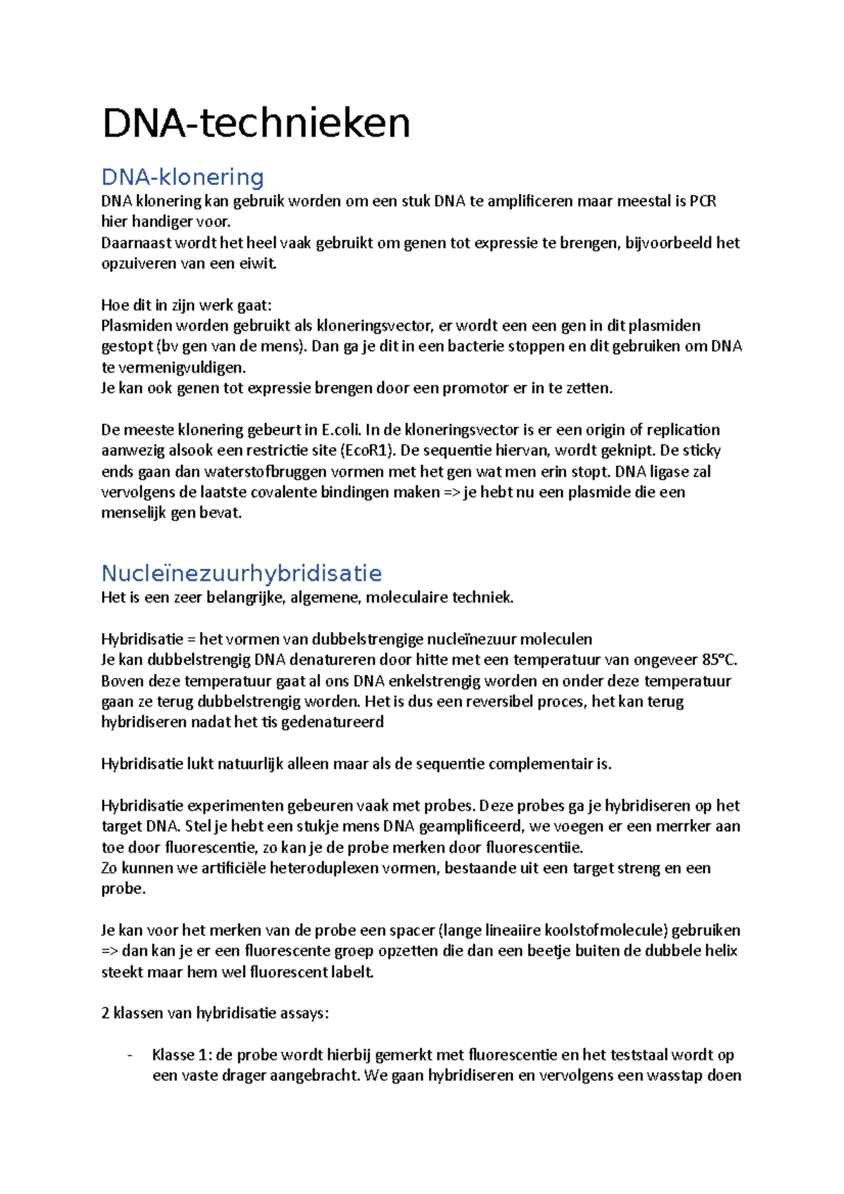 DNA technieken - DNA-technieken DNA-klonering DNA klonering kan gebruik ...