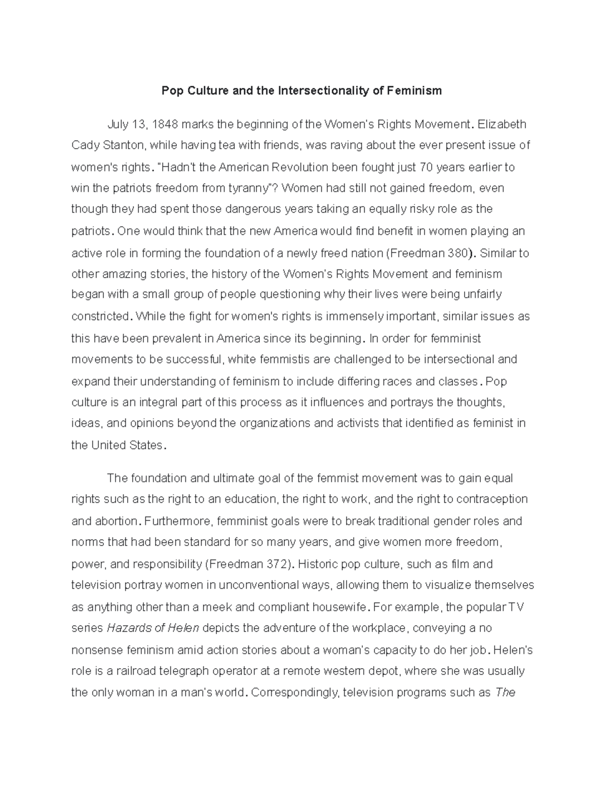 History 2112 Final Paper Popculture and Feminist movements - Pop ...