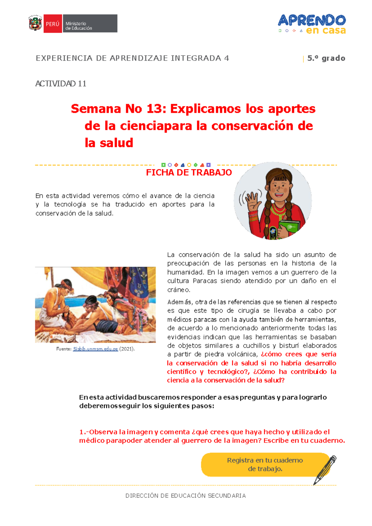 Semana 13 Quinto C - asignaturas - Registra en tu cuaderno de trabajo ...