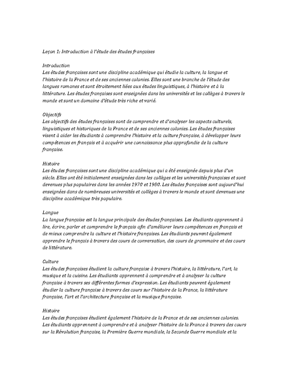 French Studies Study Notes - Leçon 1: Introduction à l'étude des études ...