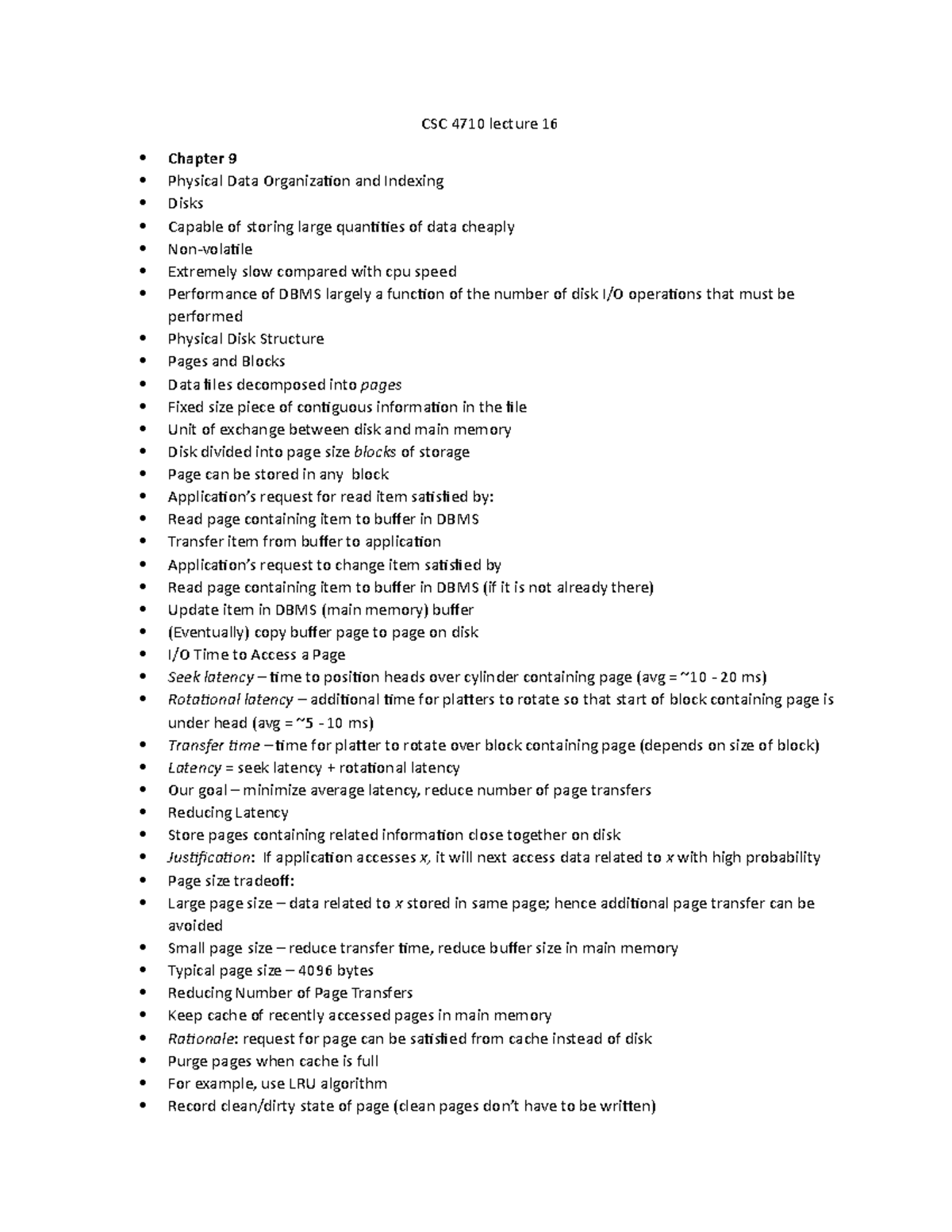 Csc 4710 Lecture 16 Csc 4710 Lecture 16 Chapter 9 Physical Data Organization And Indexing