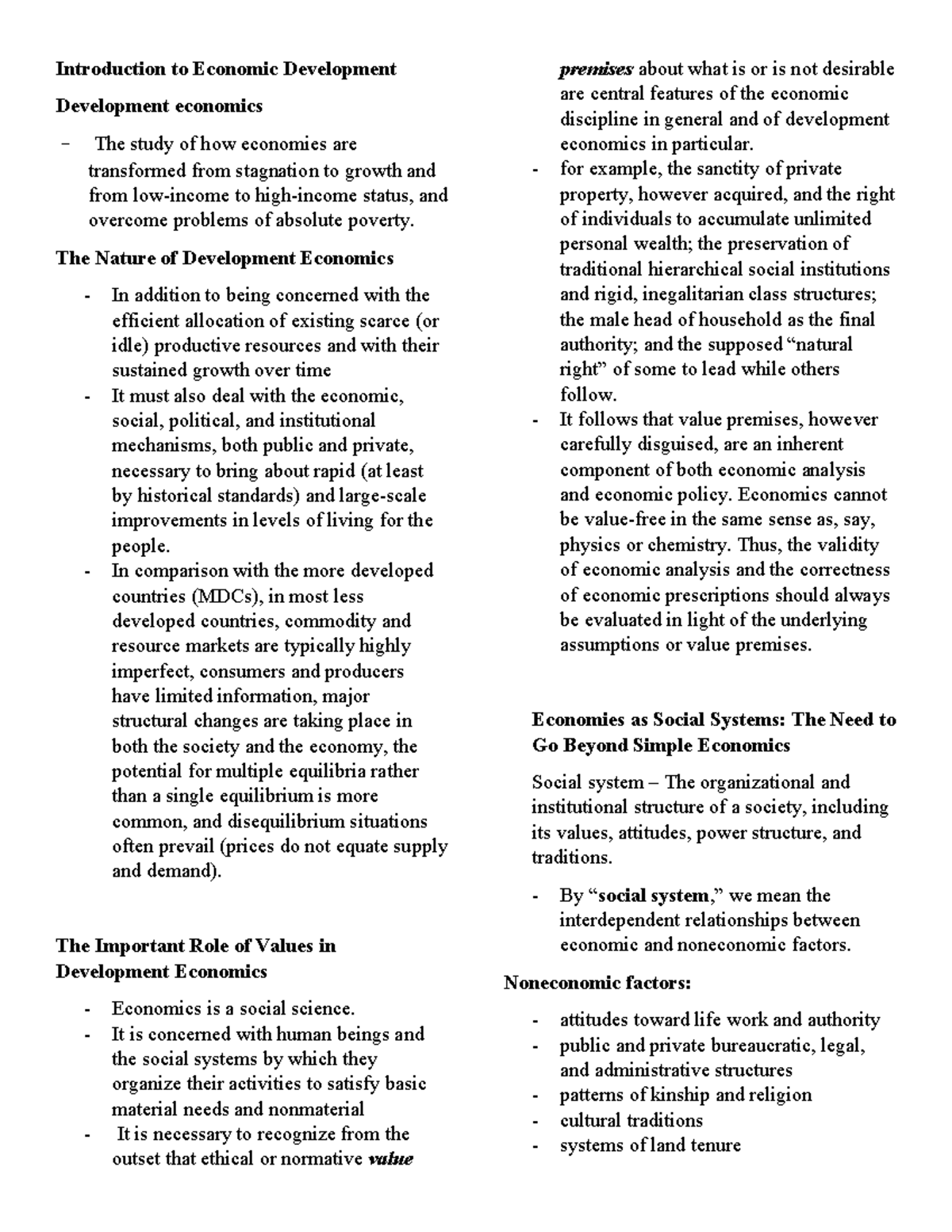 ECON Reviewer - Introduction to Economic Development Development ...