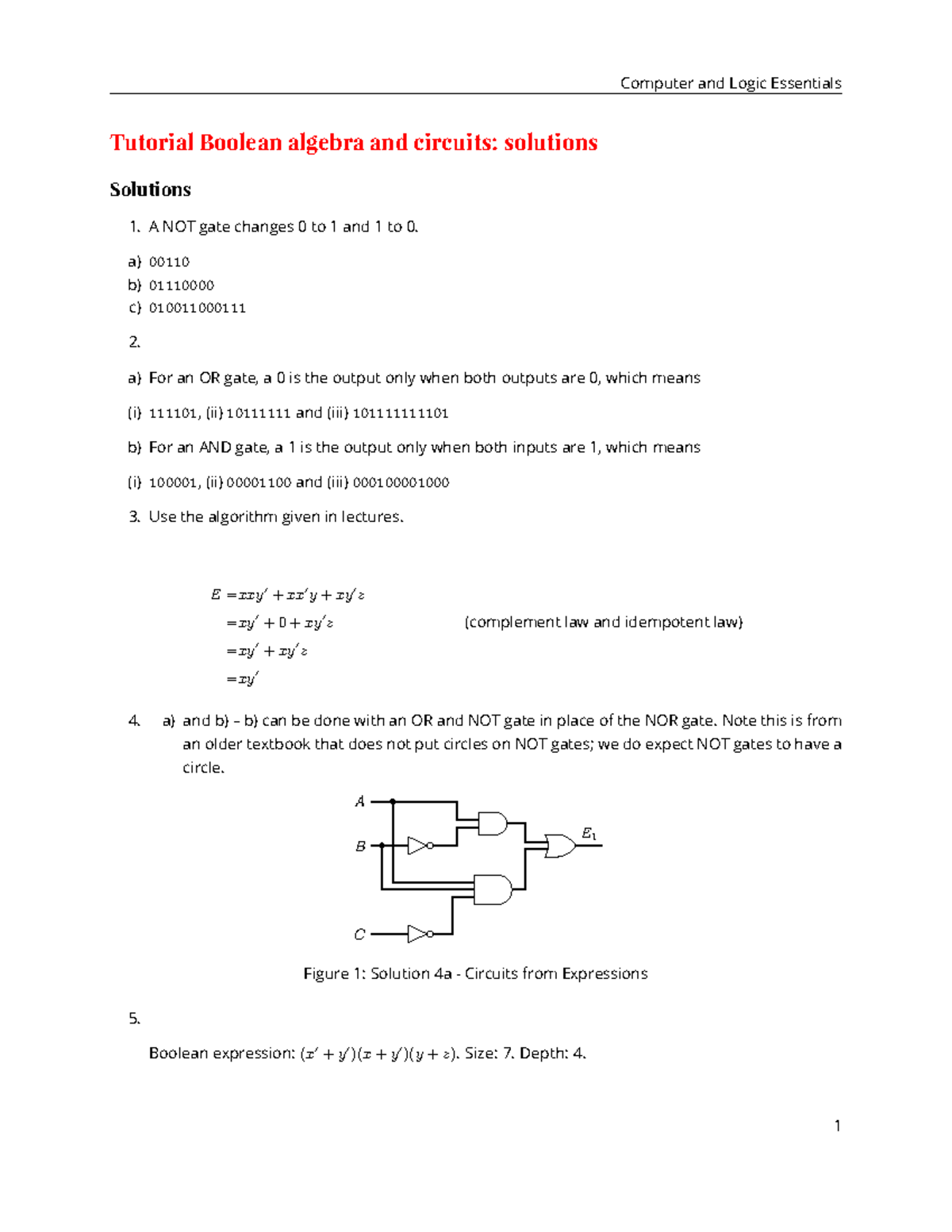 COS10003-solutions 06 - Tutorial Boolean algebra and circuits: solutions Solutions - Studocu