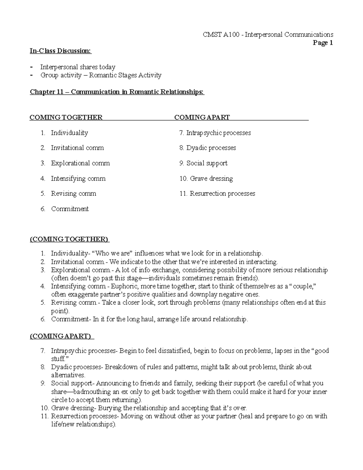 CMST A100 - Notes - 72921 - CMST A100 - Interpersonal Communications ...