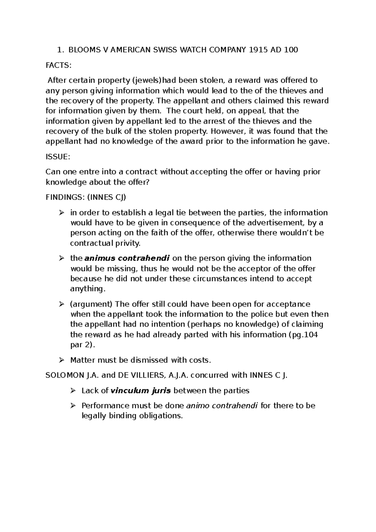 Blooms V American Swiss Watch Company 1915 AD 100 - 1. BLOOMS V ...